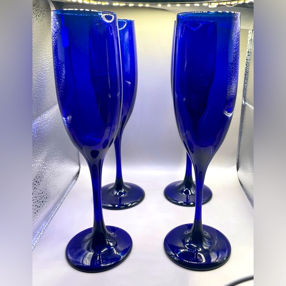 Libbey | Dining | Cobalt Blue Champagne Flutes Vintage Glassware Cobalt ...